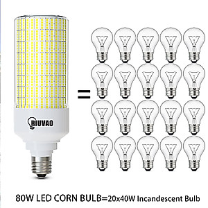 RIUVAO Led Corn Light Bulb 2 Pack,800W Equivalent 5000K Daylight 12000Lm Super Bright E26/E39 Base 80W Led Corn Bulbs,Replace Metal Halide HID CFL Led Bulb for Outdoor Indoor Area