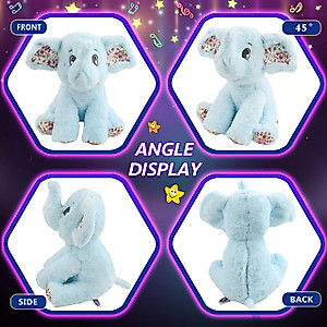 BSTAOFY 12‘’ Musical Light Up Elephant Plush Toy Floppy LED Stuffed Animals Lullabies Nightlight Bedtime for Kids Birthday Valentines for Toddlers, Blue