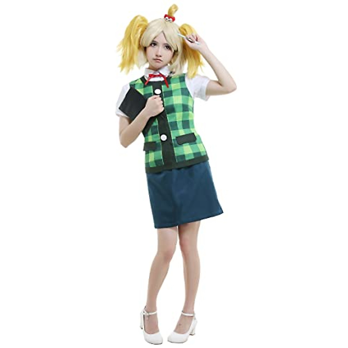 miccostumes Women's Cosplay Costume Secretary Summer Suit Cute Green Checkered Vest Full Set with Headdress (green, M)