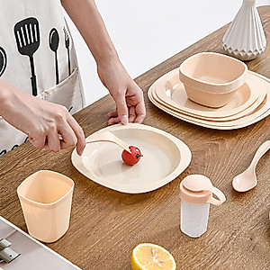 amokk 47 Pcs Plastic Cultery Sets for 6, Reusable Plates and Bowls Sets Portable Dinnerware Set for Pixcnic, Camping, Travel, Outdoor, Home Party