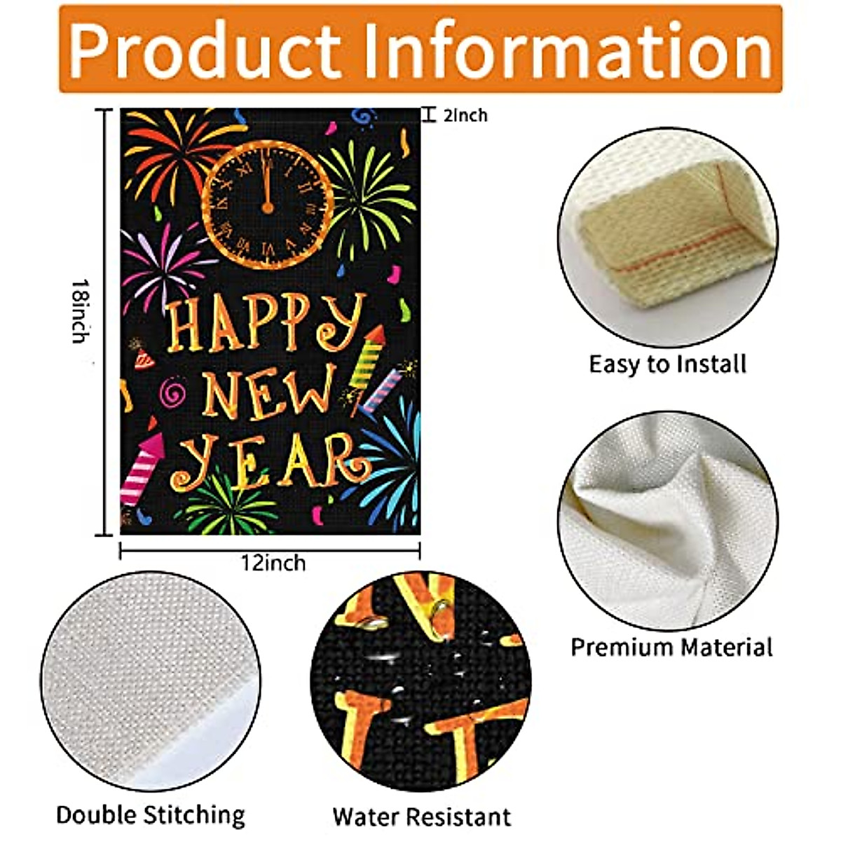 Heyfibro Happy New Year Garden Flag Cheers Celebrate New Year Count Down Yard Flags 12x18 Inch Double Sided Burlap Firework Celebration Banner for Winter Holiday Party Yard Outdoor Decoration(ONLY FLAG)