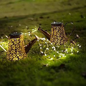 2 Pack Solar Lights Outdoor Garden Decor, Solar Watering Can with Cascading Lights, Large Hanging Lantern Waterproof, Outdoor Decorations Fairy Lights for Patio Lawn Yard Art Clearance Court Pathway