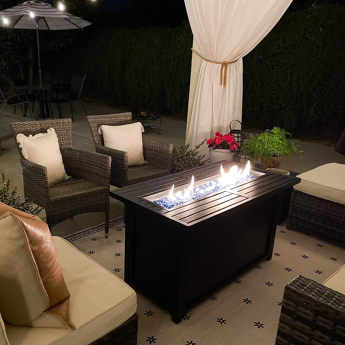 Sophia & William Propane Gas Fire Pit Table 45 Inch 50,000BTU Rectangular Outdoor Firepits for Outside Patio with Lid and Blue Fire Glass, Black