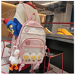 TULDYS Kawaii Backpack with Cute Accessories Aesthetics Bookbag (Pink)