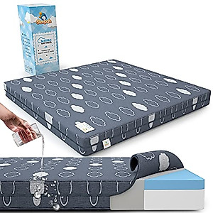 Sleepah Square Pack and Play Mattress 3" Waterproof Memory Foam Playard Portable Playpen Mattress Topper w Removable Cover Compatible with Joovy Room 2 Delta Children Century Thick Dual Sided 36”x36”