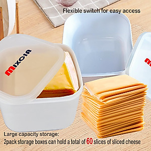Mixcia 2Pack Cheese Storage Container for Fridge, Sliced Cheese Holder with Lids, Keeps Cheese Fresh and Delicious Cheese Container, Plastic Sliced Cheese Container Set(Cheese Containers)