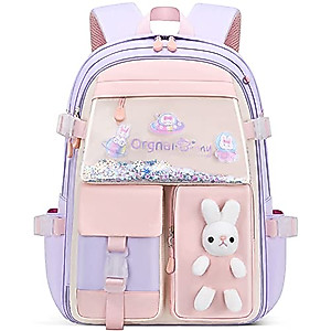 Stylifeo Bunny Backpack for Girls Cute Backpack Kawaii School Bookbag for Kindergarten Preschool Elementary(Purple for girl grades 3-6)