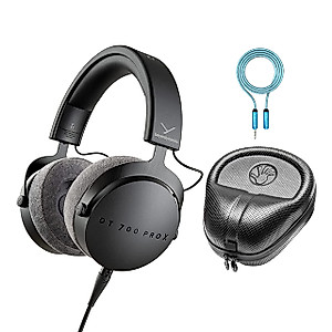 blucoil Beyerdynamics DT 700 PRO X Closed-Back Studio Headphones with Stellar.45 Driver for Recording Bundle 6' 3.5mm Headphone Extension Cable, and Slappa Full-Sized HardBody PRO Headphone Case