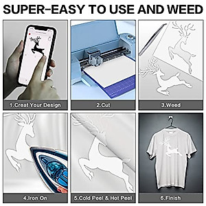 HTV Vinyl Roll, White Iron On Vinyl 12in x 9ft HTV Heat Transfer Vinyl for All Cutter Machine