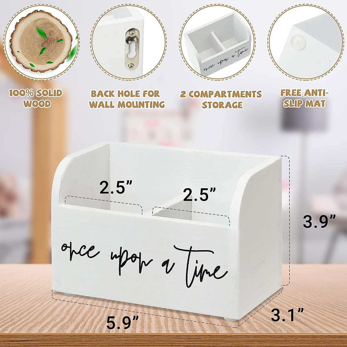 Yoto Card Holder,Wooden Yoto Card Case, Yoto Card Storage Box with Two Compartments, Wood Trading Deck Box Card Storage Box-Designed to Hold Yoto Mini Audio Cards for Boys and Girls(White)