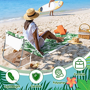 Lineshading 2 Pack Portable Beach Lounge Chair for Adults Folding Tanning Mat Lightweight Sun Beach Lounger Ideal Beach Chairs Adjustable Position Lawn Chair Outdoor Sunbathing(Monstera Leaf)