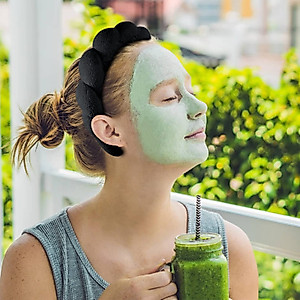 Sponge Spa Headband for Women, Black Makeup Headband and Wrist Washband Set for Face Washing, Skincare, Shower, Makeup Removal