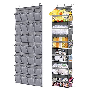 MISSLO 6 Shelves Over the Door Hanging Organizer + 28 Large Pockets Hanging Shoe Rack Grey