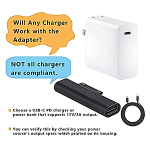 BINZET [Updated] 15V 3A Surface Connect to USB-C Charging Adapter, Compatible for Microsoft Surface Pro 7/6/5/4/3, Surface Laptop/Go/Book [1 Pcs Only]