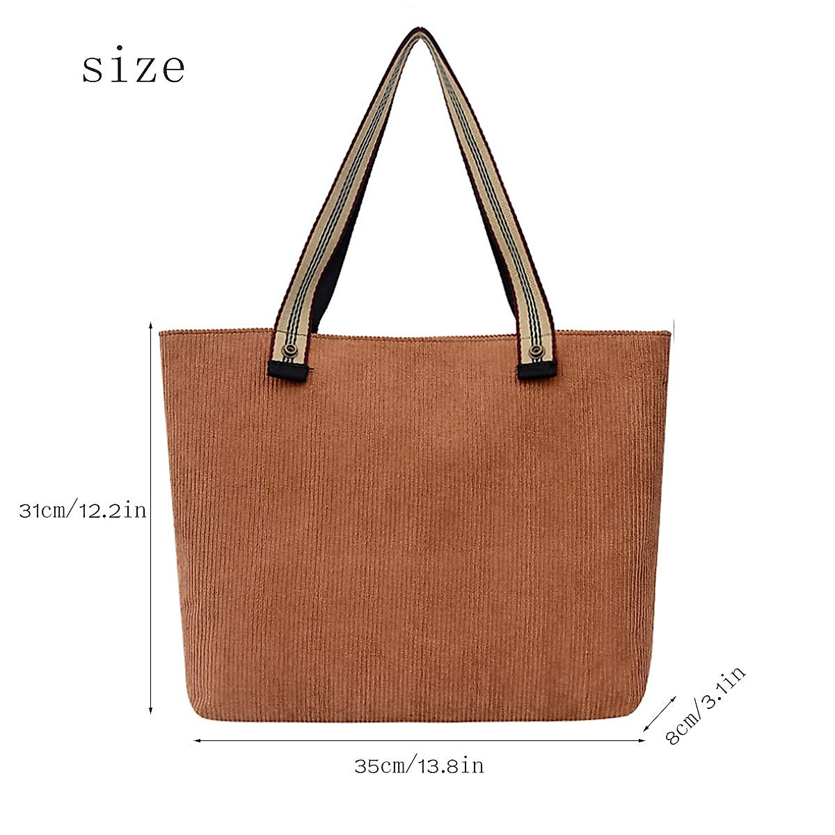 fun young Womens Brown Corduroy Shoulder Tote Bag With Zipper