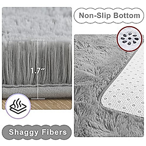 Ompaa Soft Fluffy Area Rug for Living Room Bedroom, 4x6 Grey Plush Shag Rugs, Fuzzy Shaggy Accent Carpets for Kids Girls Rooms, Modern Apartment Nursery Dorm Indoor Furry Decor