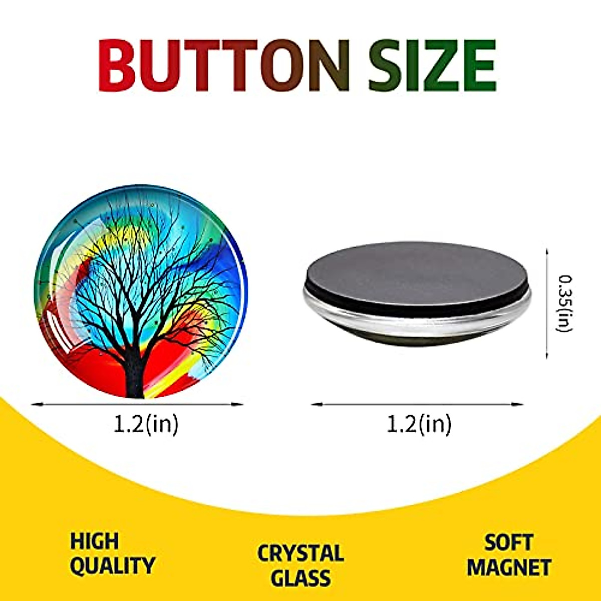 COSOW 12Pcs Glass Strong Magnetic Refrigerator Magnet Fridge Sticker - Round Life Tree Glass Fridge Decoration, Office Whiteboard Magnet, Cabinet Magnet, Dishwasher Magnet, Cabinet Cute Locker Magnet…