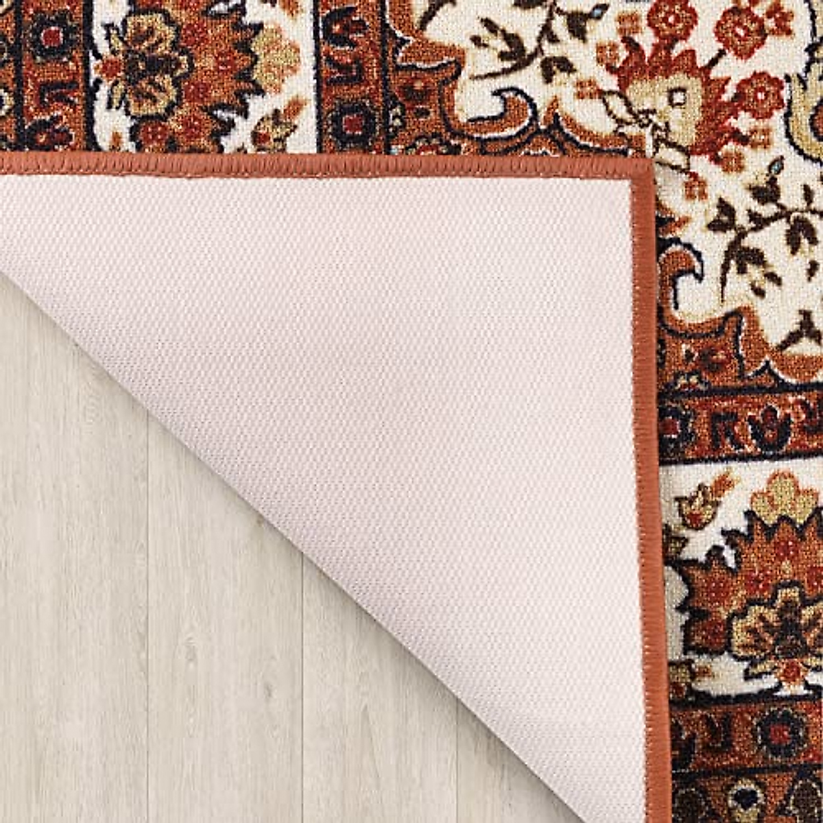 Antep Rugs Alfombras Oriental Traditional 8x10 Non-Skid (Non-Slip) Low Profile Pile Rubber Backing Indoor Area Rugs (Rust Brown, 7'10" x 10')