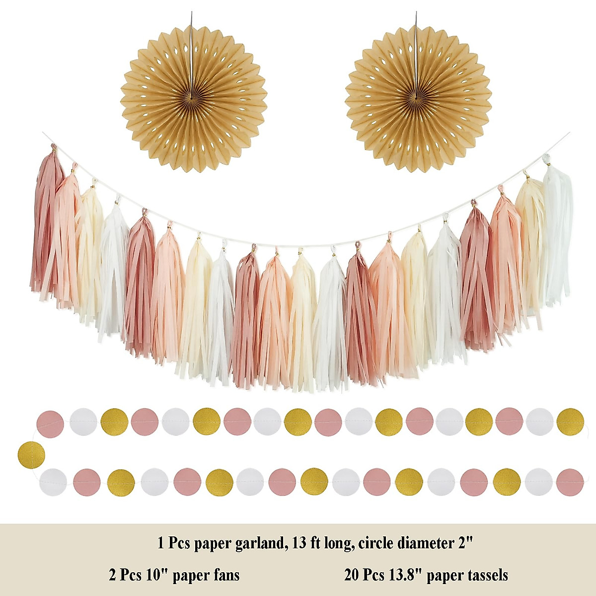 Envibe Boho Party Decor, Paper Pom Poms for Bridal Shower, Wedding, Baby Shower, Engagement Party, Boho Birthday Decorations, 32 Pcs Paper Flowers Decorations for Party.