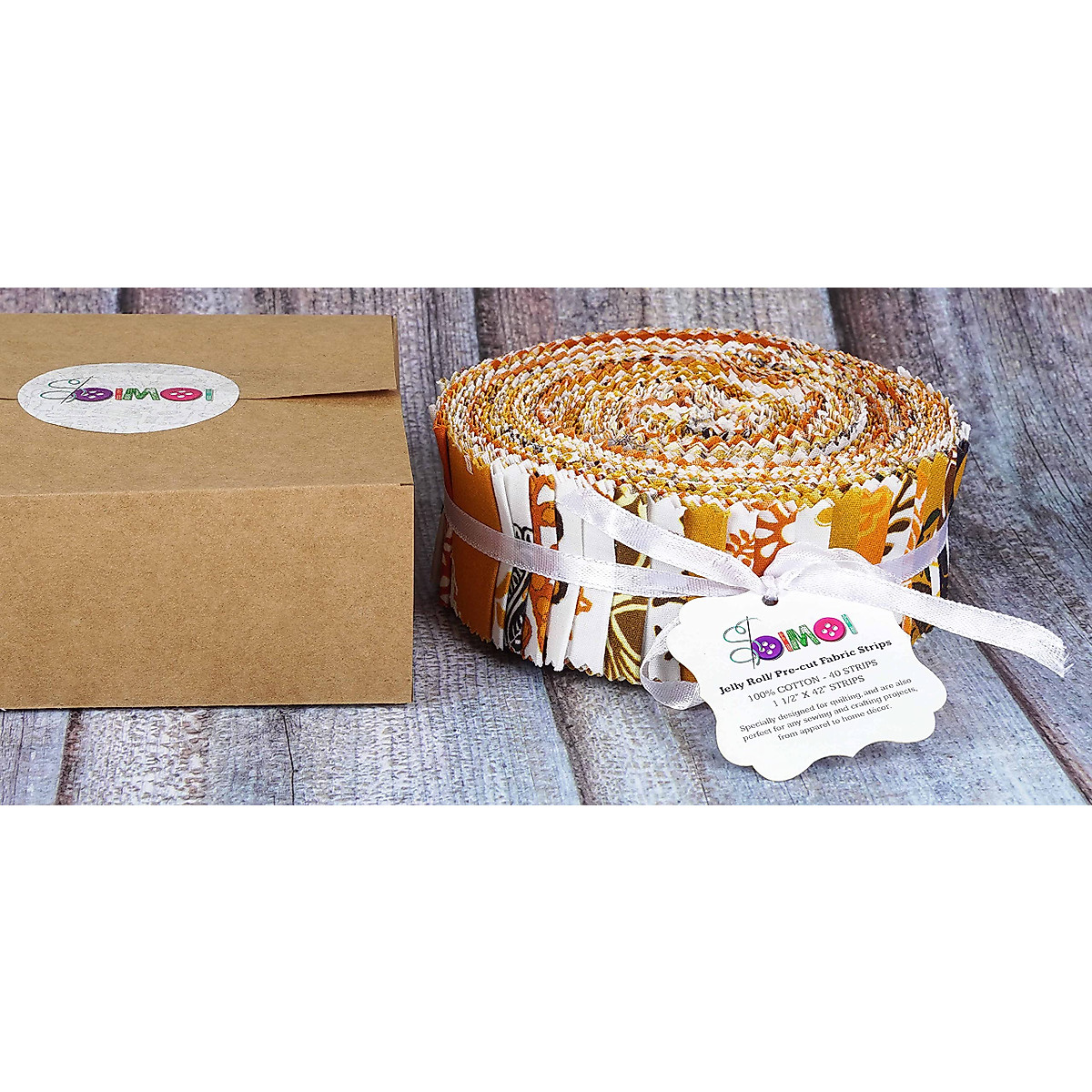 Soimoi 40Pcs Paisleys Print Precut Fabrics Strips Roll Up 1.5 inches Cotton Jelly Rolls for Quilting - Orange