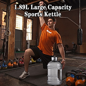 Lizbin Water Jug 1.9L Big Water Bottle, Large Capacity Sports Water Bottle, Leak proof Container Portable Wide Mouth Water Bottles for Outdoor Sports Travel Fitness Gym Cycling Camping Hiking (Black)