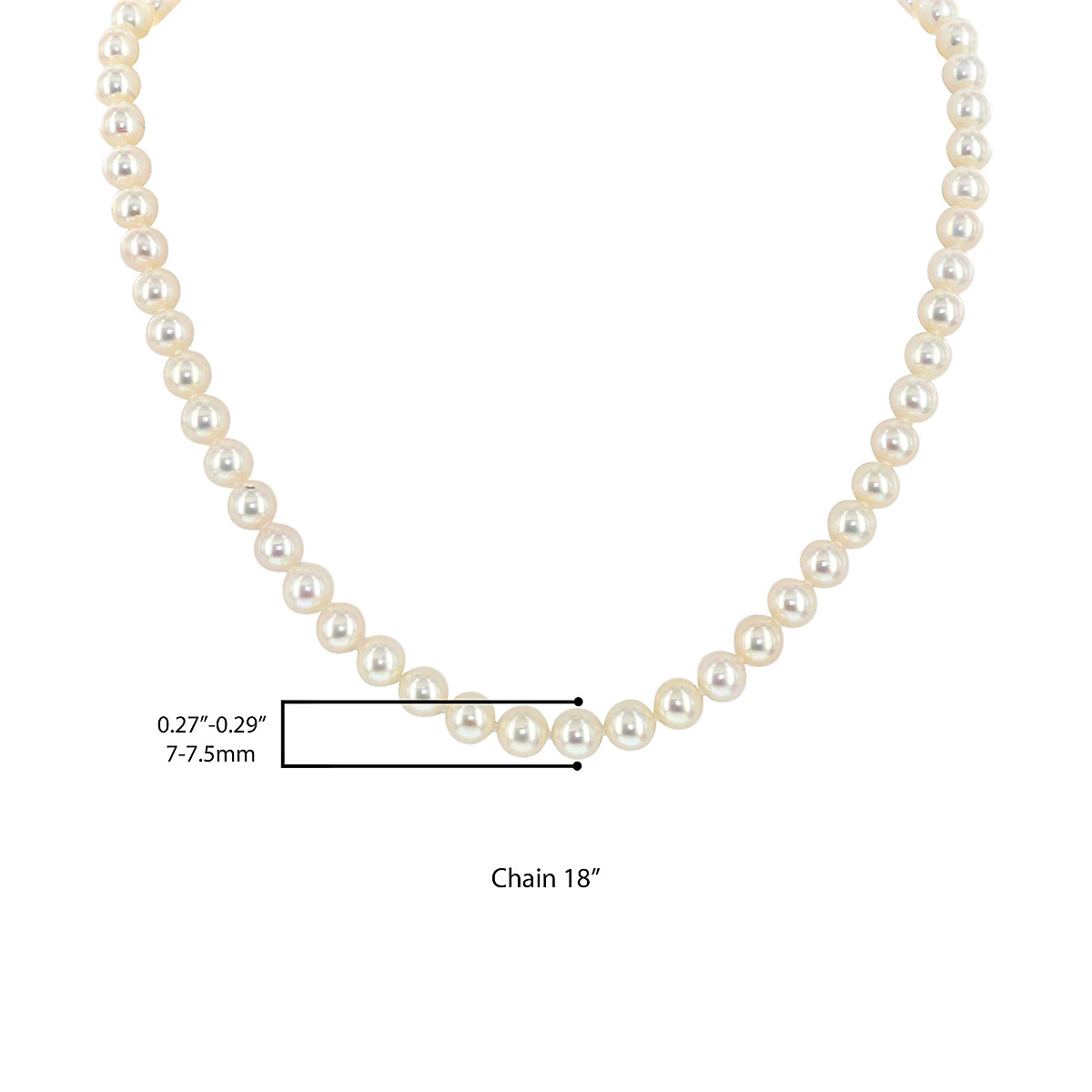 14K Gold AAAA White Freshwater Cultured Pearl Silk-Knotted 18" Strand Princess Pearls Necklace - Choice of Pearl Size & Clasp Gold Color