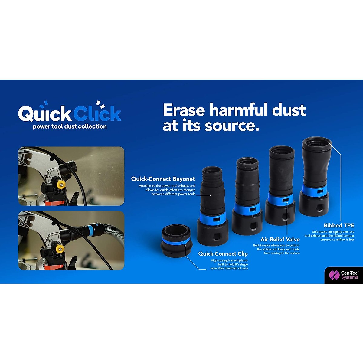 Quick Click Expanded Multi-Brand Power Tool Adapter Set for Dust Collection