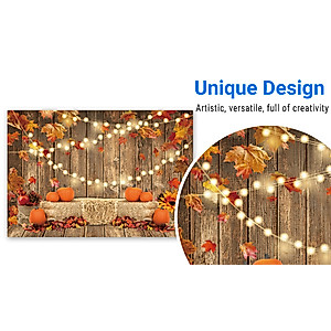 Funnytree 7x5FT Fall Pumpkin Photography Backdrop Autumn Thanksgiving Harvest Hay Leaves Wooden Background Sunflower Maple Baby Shower Banner Decoration Party Supplies Photo Booth Prop