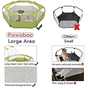 Pawaboo Small Animals Playpen, Waterproof Small Pet Cage Tent with Zippered Cover, Portable Outdoor Yard Fence with 3 Metal Rod for Kitten/Puppy/Guinea Pig/Rabbits/Hamster/Chinchillas, Green