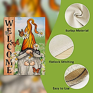 Covido Home Decorative Welcome Spring Gnome Garden Flag, Daisy Butterfly Yard Outside Decorations, Outdoor Small Decor Double Sided 12x18