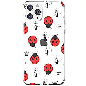 Toik Slim TPU Case for Apple iPhone 11 Pro Xs Max Xr 10 X 8 Plus 7 6s 5s SE Pattern Cute Trees Girls Clear Ladybugs Silicone Print Design Lightweight Protective Flexible Cover Women Red Gift