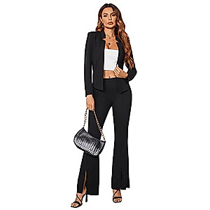 Milumia Women's Elegant Open Front Notched Neck Blazer Work Outerwear Jacket Black X-Small