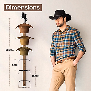 TIPSYTREE Cowboy Hat Rack,6 Pieces Cowboy Hat Holder with Wooden Board for wall, Metal, Wall Storage Hat Organizer for Hat Collection Western Room Décor