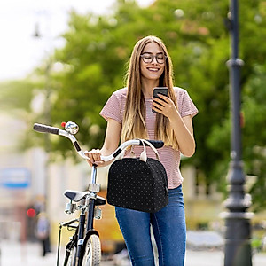 EurCross Upgraded Compact Black Lunch Bag for Girls Women,Canvas Reusable Polka Dot Lunch Tote Box Bag for Work School