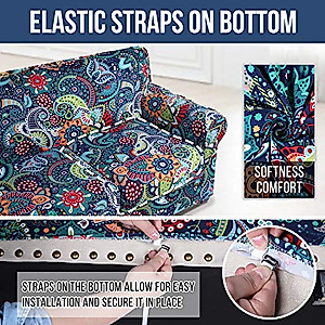 hyha Couch Cover, Floral Pattern, Stretch, Printed, 4 Pieces, Sofa Slipcovers, for 3 Separate Cushion Couch, Washable Furniture Protector for Dogs(Paisley Floral)