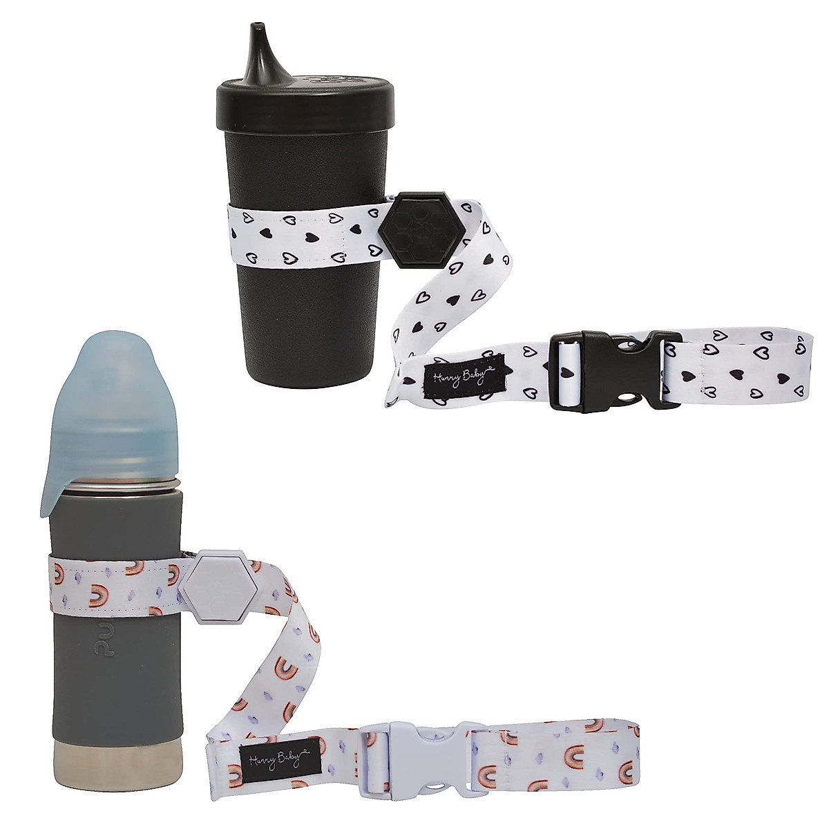 Sippy Cup Straps for Baby Bottle Toy Leash 2 Pack for Stroller High Chair Strap (Hearts/Rainbow)