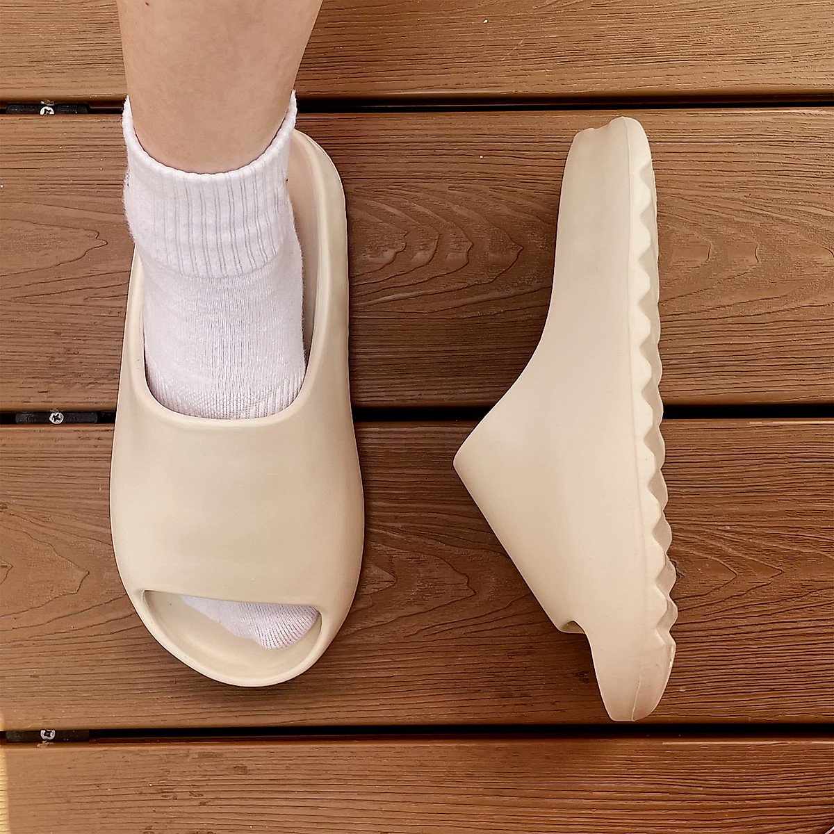 Doranolds Foam Slides For Women And Men Extremely Comfy Platform Thick Sole Beach Platform Slide Sandals Cream 10.5 Women/9.5 Men