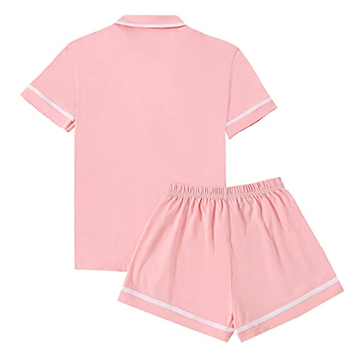 LYANER Women's Cotton Pajamas Set Button Short Sleeve Shirt with Shorts Set PJs Loungewear Pink Medium