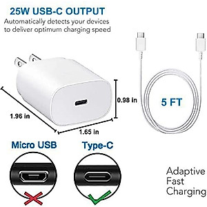 Samsung S23 Super Fast Charger,25 Watt PD USB C Type C Charger for Samsung Galaxy S22/S22 Plus/S22 Ultra 5G/A14/Z Flip 3/S21/S21 Plus/S21 Ultra 5G/S20/S20 Plus/S20 Ultra,with 5-ft USB C to USB C Cable