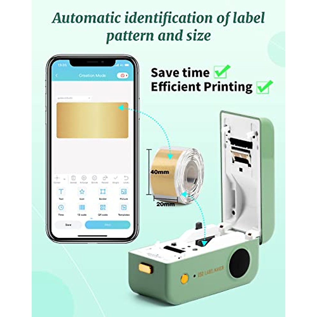 Phomemo Label Maker Machine with Tape D50 for 3/4" to 7/8" Tape, Portable Thermal Label Maker Machine, Bluetooth Label Printer for Storage,Office,Kitchen, Support Phones & Pad, USB Rechargeable