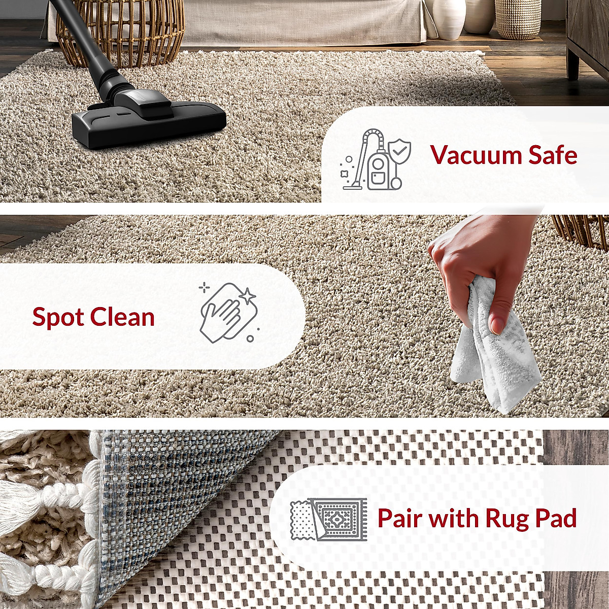 nuLOOM Neva Modern Tasseled Shag Area Rug, 4x6, Beige