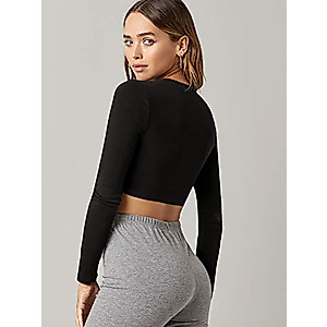 Verdusa Women's Basic Long Sleeve Crew Neck Fitted Crop Top Tee Shirt Black M