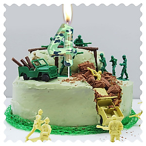 ZHIHUI Birthday Candle Army Themed Party Decorations, Hunting Party Camouflage Motif Party Supplies Decorations, Boys Girls Kids Birthday Cake Topper Reunions Theme Party Supplies (Number 5)
