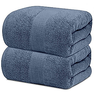 White Classic Resort Collection Soft Bath Sheet Towels | 35x70 Oversize Large Luxury Hotel Plush & Absorbent Cotton Bath Sheet [2 Pack, Blue]