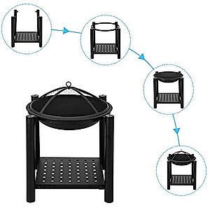 22" Fire Pit,Outdoor Wood Burning Heavy Duty Steel Grill Firepit Bowl with Mesh Spark Screen Cover Log Grate for Camping Picnic Bonfire Patio Backyard Garden Beaches Park