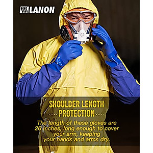 LANON 26" Elbow Length PVC Chemical Resistant Gloves, Heavy-Duty Long Rubber Gloves, Acid, Alkali & Oil Protection, Large