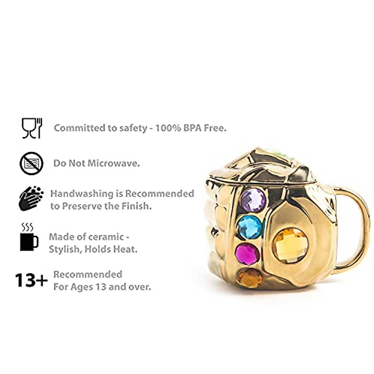 Zak Designs Marvel Thanos Unique 3D Sculpted Ceramic Coffee Mug, Collectible Keepsake Tea Mug for Hot Drinks (15 oz, Non BPA, Thanos Infinity Gauntlet)