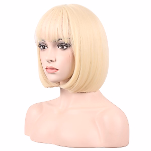 WildCos Short 12 Inches Straight Synthetic Cosplay Wig for Women (blonde)