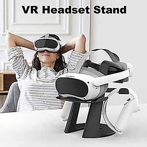 AMVR VR Stand for Quest 2, VR Headset and Touch Controllers Display Holder for Quest 2, PSVR 2, Quest, Rift, Rift S or Valve Index (Black, Just VR Stand)