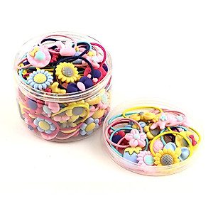 Mixed Color Girl Cartoon Elastic Hair Band, Soft Rubber Band, Hair Band, Rope, Ponytail, Braid Fixer, Girl’s Hair Accessories, Babies, Toddlers, Kids, Teenagers and Children 100 Pieces (50 Pairs)